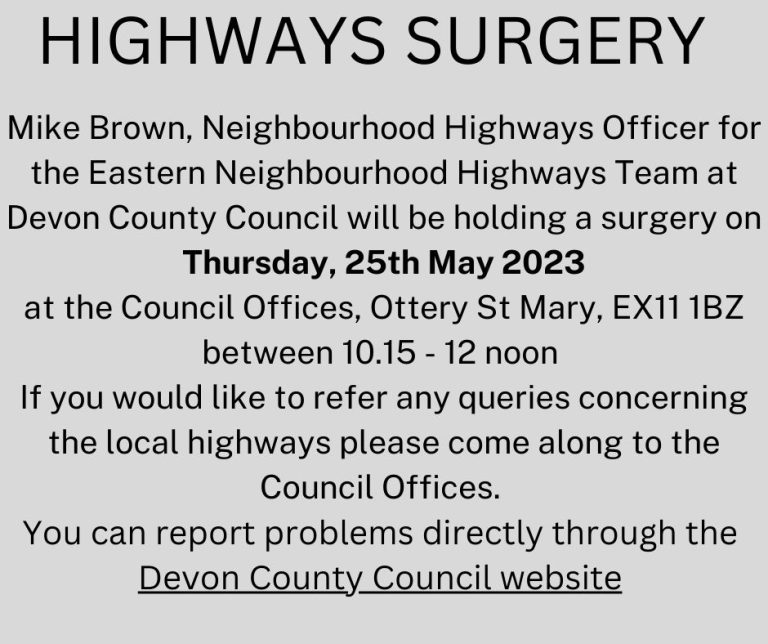 Highways Surgery this Thursday - Ottery St. Mary Town Council